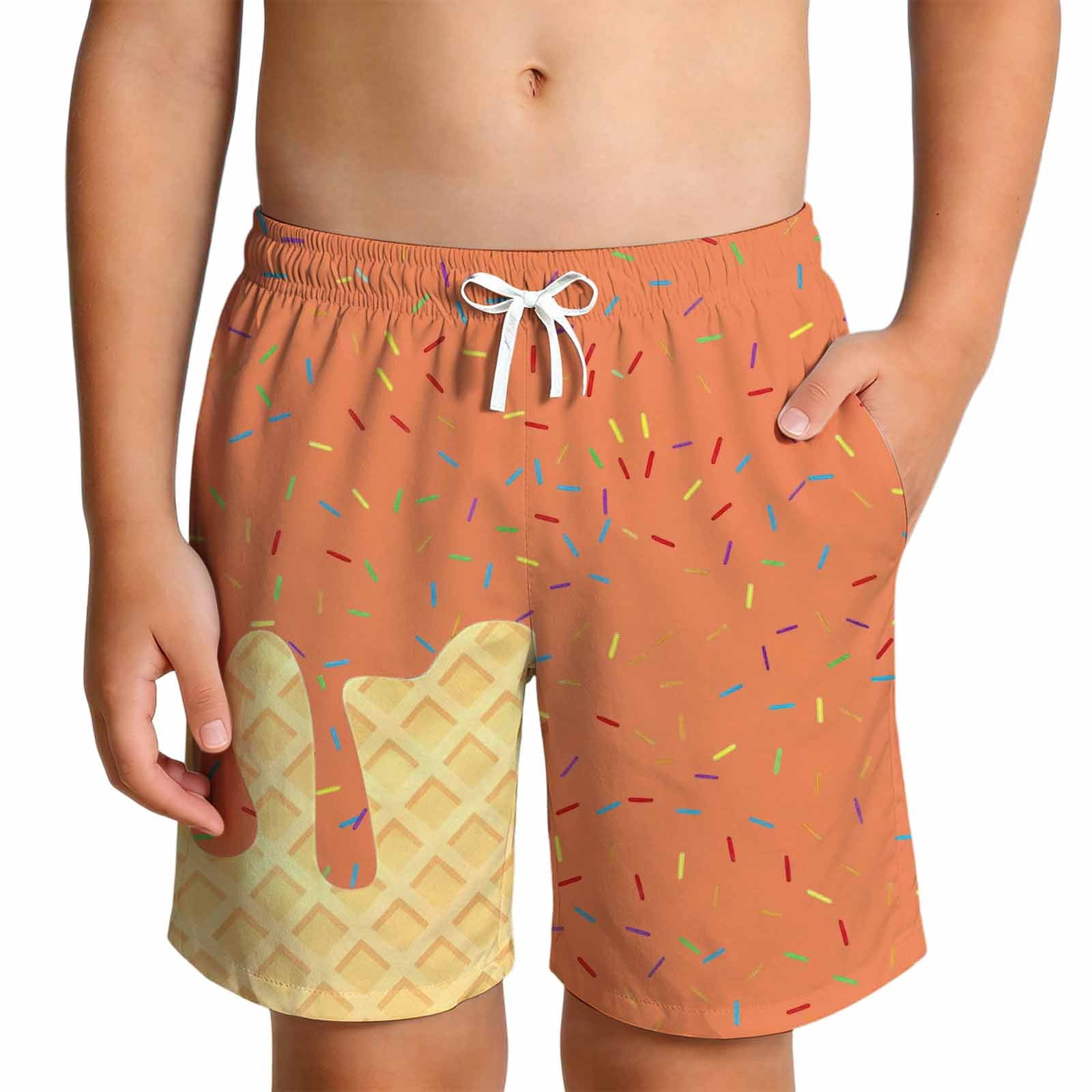 Angala Boys Shorts Ice Cream Print Elastic Waist Swim Trunks Summer ...