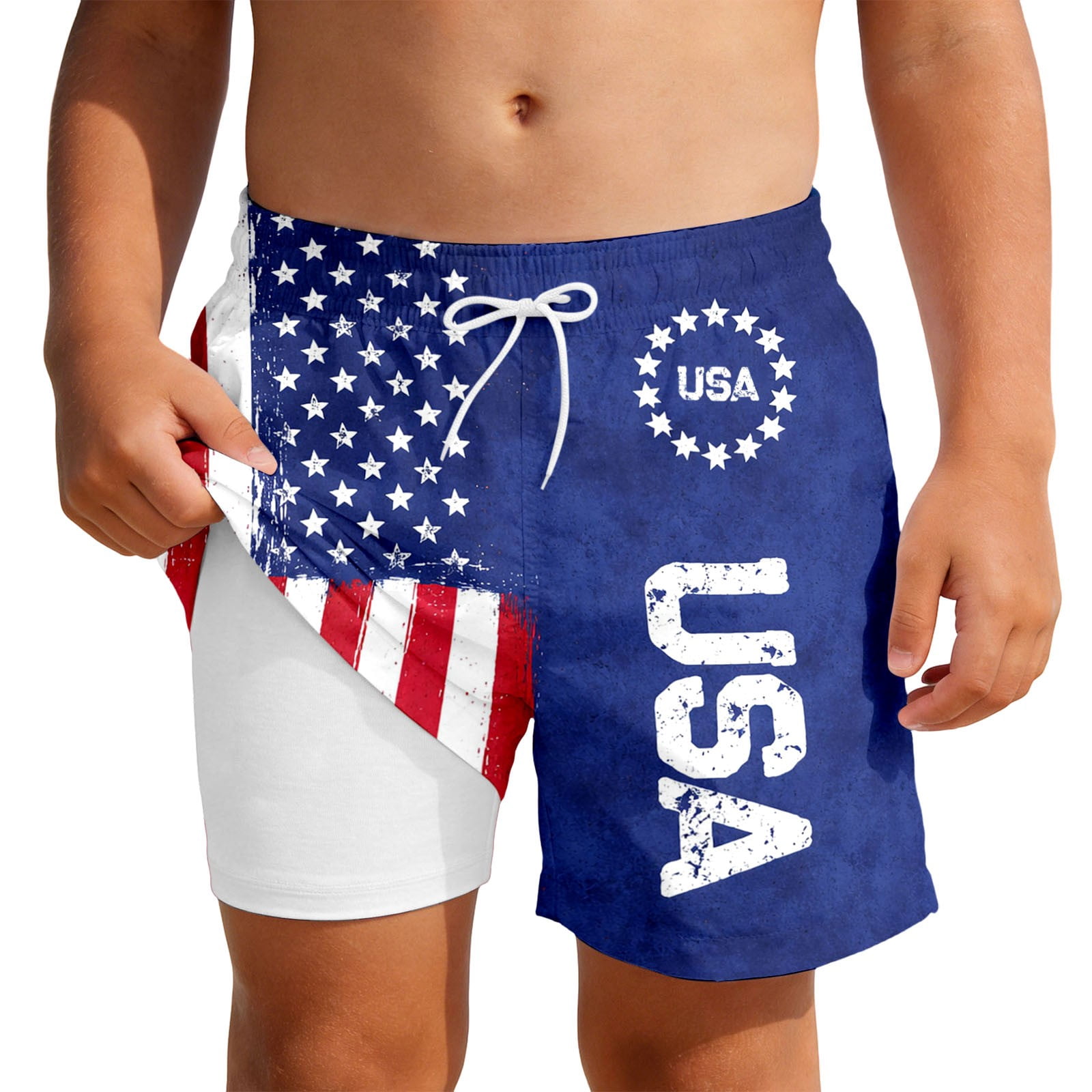 Angala Boys Shorts Independence Day Print Elastic Waist Swim Trunks ...
