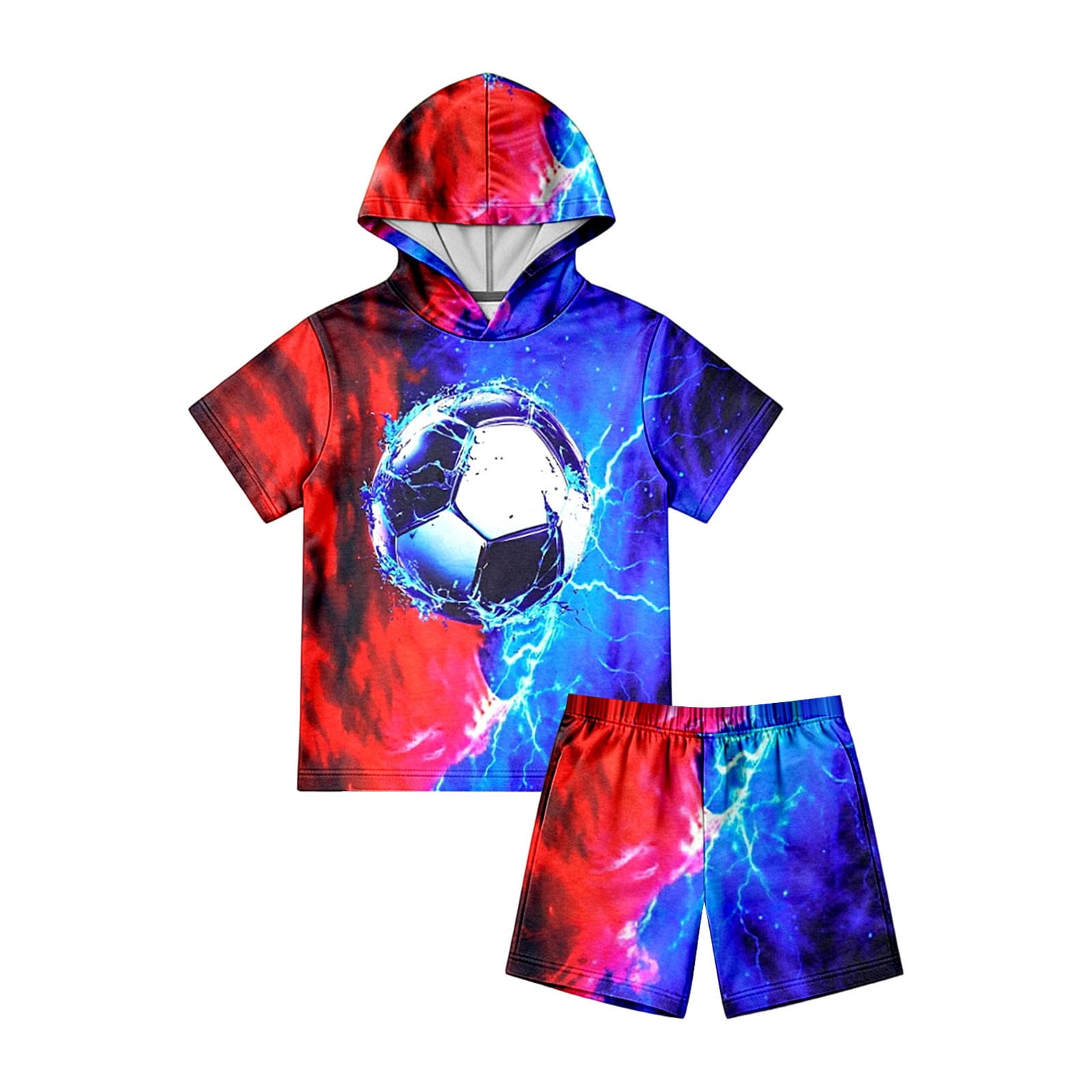 Angala Boys Summer Clothes Sets Hooded Short Sleeve Football Print Tops ...
