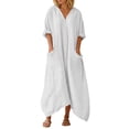 Angala Casual Women Dresses V Neck A Line Long Dresses Solid Short ...