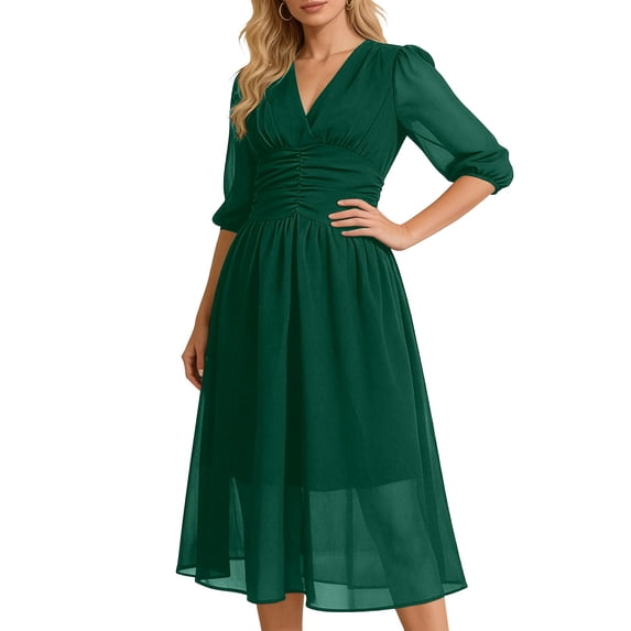 Angala Casual Women Dresses V Neck Mesh A Line Cropped Dresses Solid ...