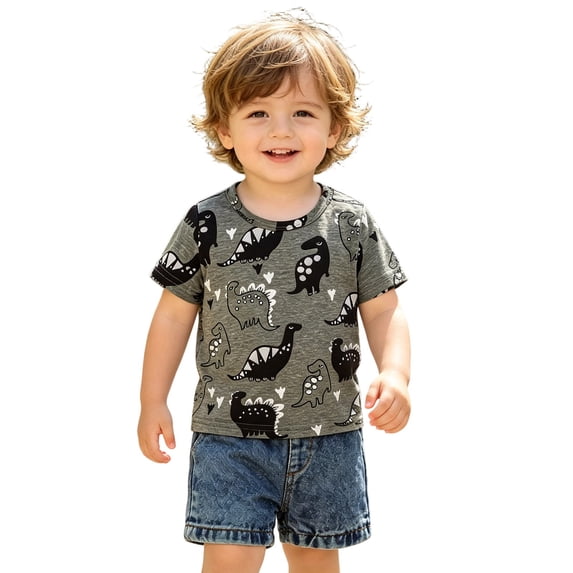 Angala Child Boys Summer Outfit Sets Crew Neck Short Sleeve Dinosaur ...