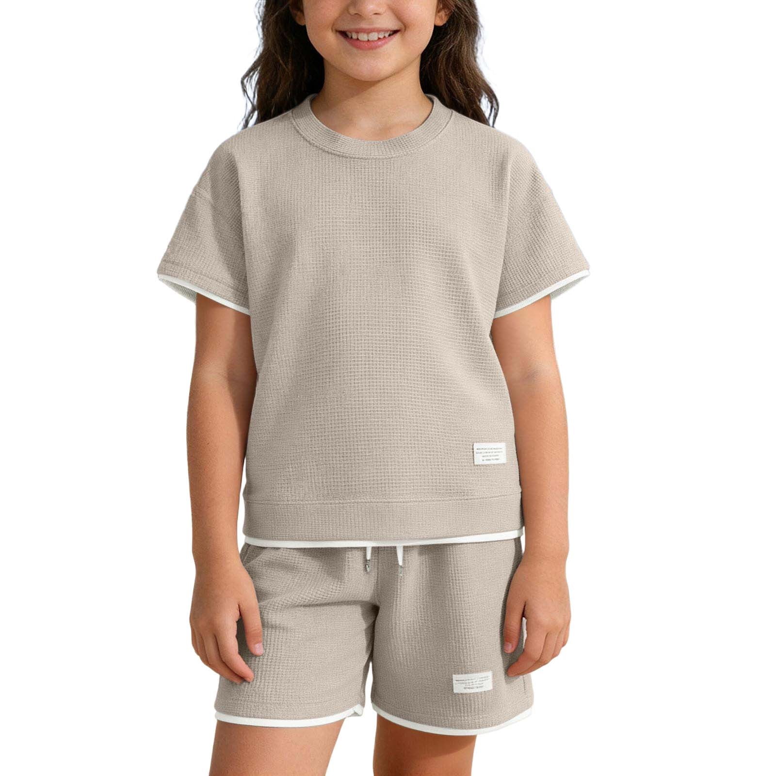 Angala Child Clothes Sets Crew Neck Short Sleeve Solid Tops With Shorts ...
