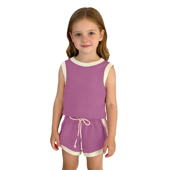 Angala Child Clothes Sets Crew Neck Sleeveless Solid Tops With Shorts ...