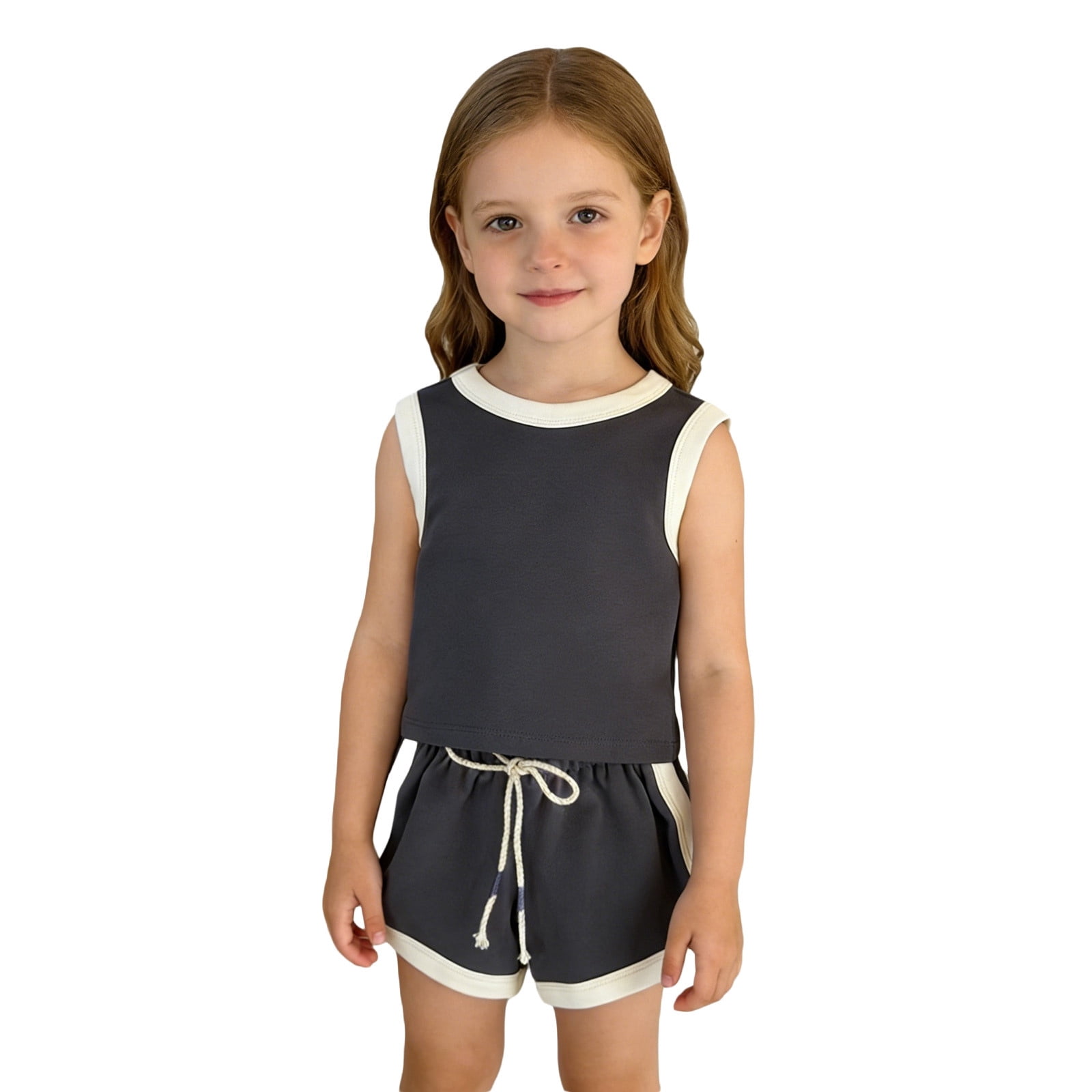 Angala Child Clothes Sets Crew Neck Sleeveless Solid Tops With Shorts ...