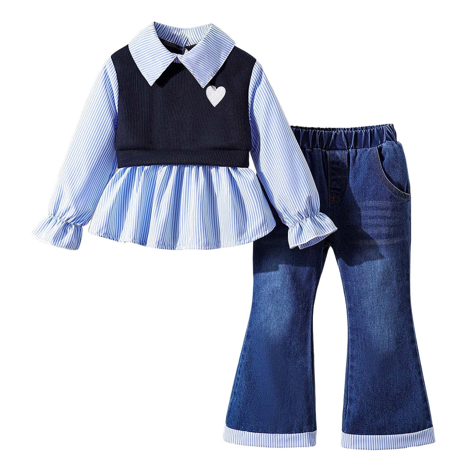 Angala Child Girls Summer Outfit Sets Lapel Neck Long Sleeve Heart ...