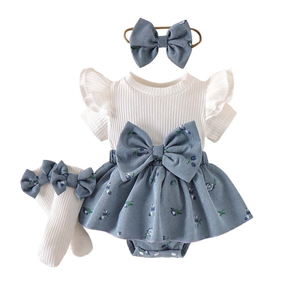 Angala Child Outfit Sets Crew Neck Short Sleeve Solid Tops With Floral ...