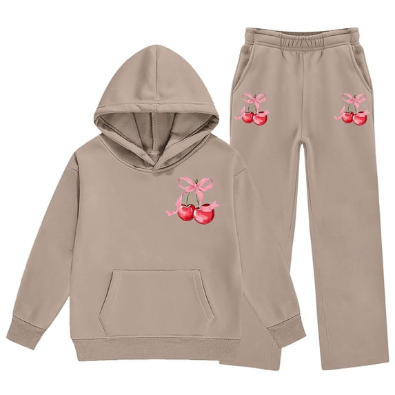 Angala Child Outfit Sets Hooded Long Sleeve Cherry Print Tops With ...