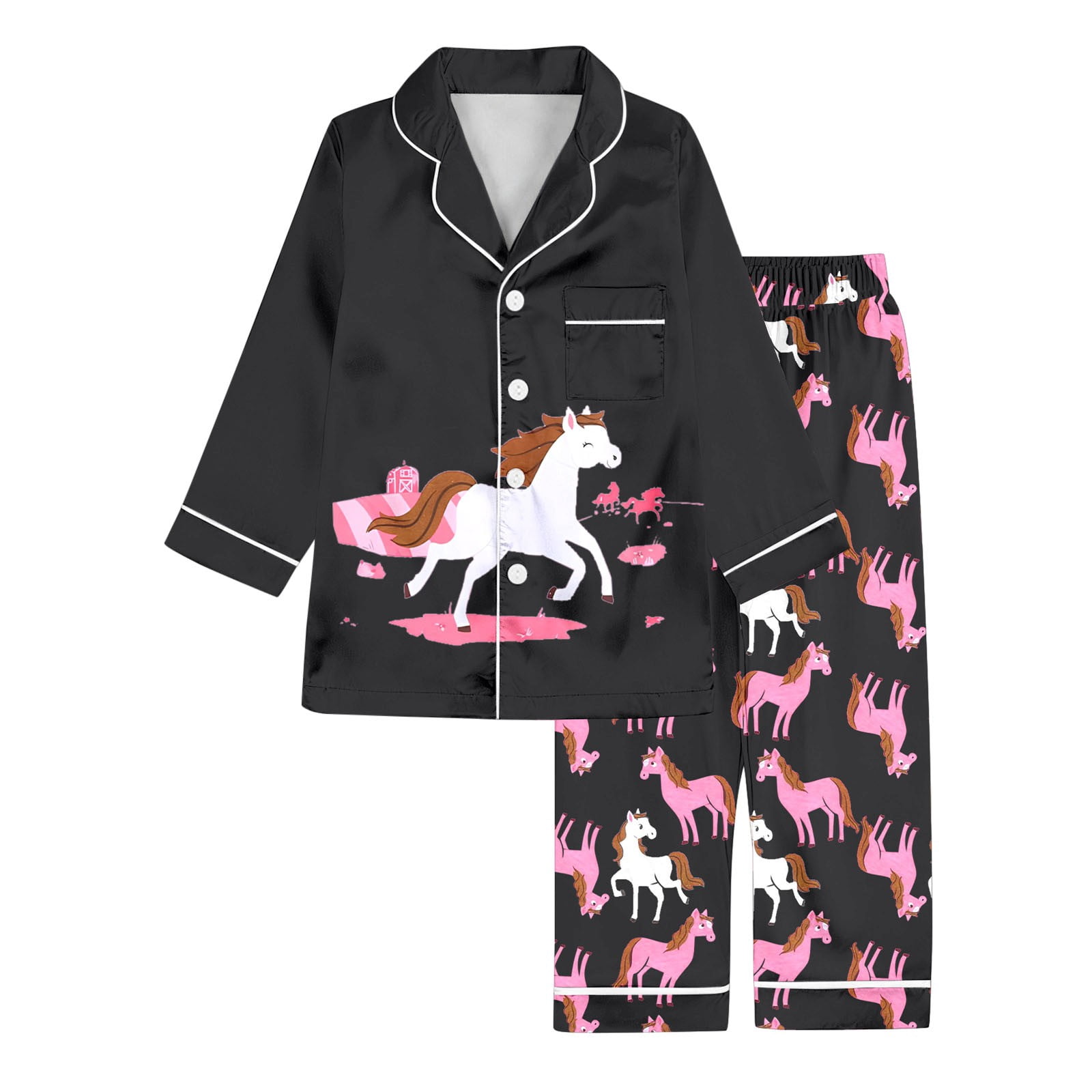 Angala Child Outfit Sets Lapel Neck Long Sleeve Cartoon Print Button ...