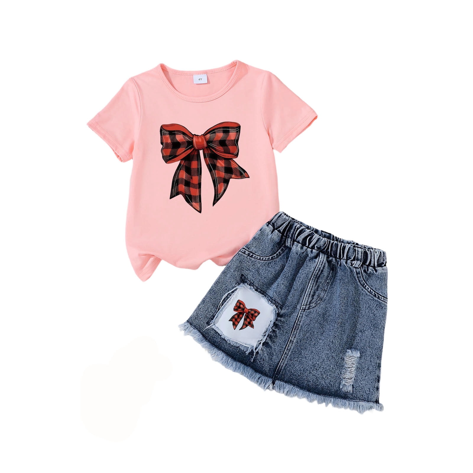 Angala Child Sets Crew Neck Short Sleeve Bowknot Print Tops With Jean ...