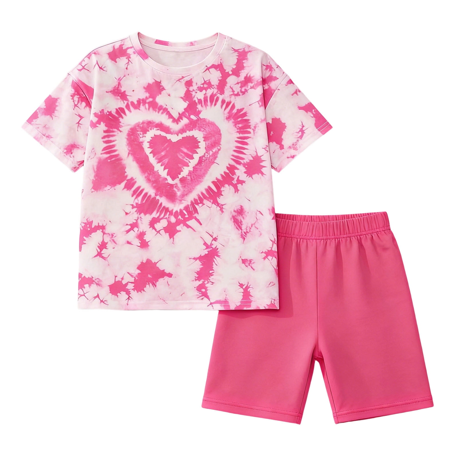 Angala Child Sets Crew Neck Short Sleeve Heart Print Tops With Solid ...