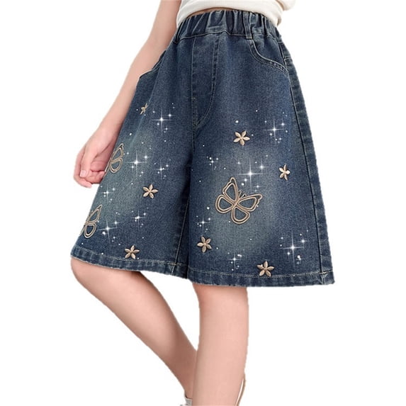 Angala Child Shorts Butterfly Embroidery Denim Shorts Elastic Waist ...