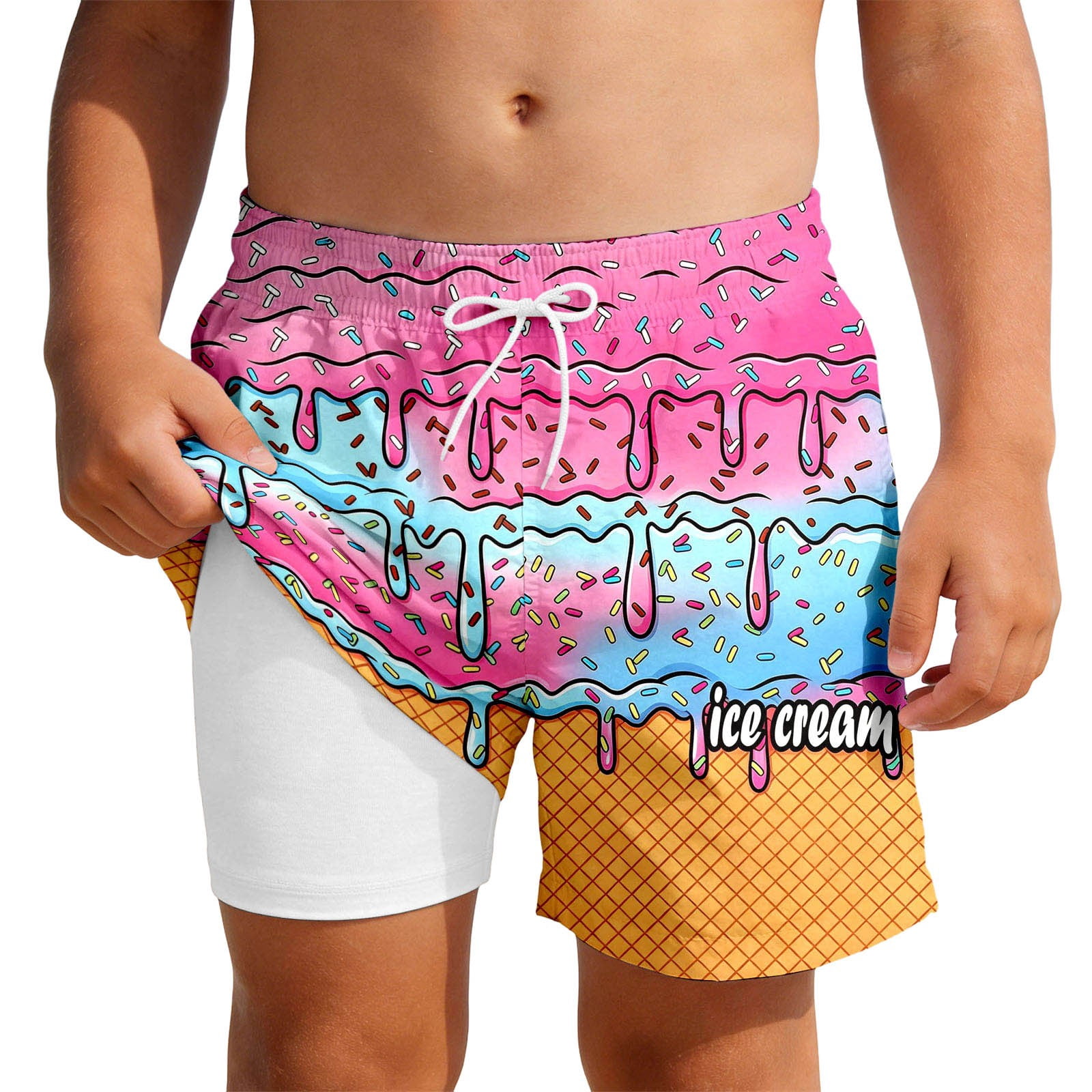 Angala Child Shorts Elastic Waist Ice Cream Print Swim Shorts Summer ...