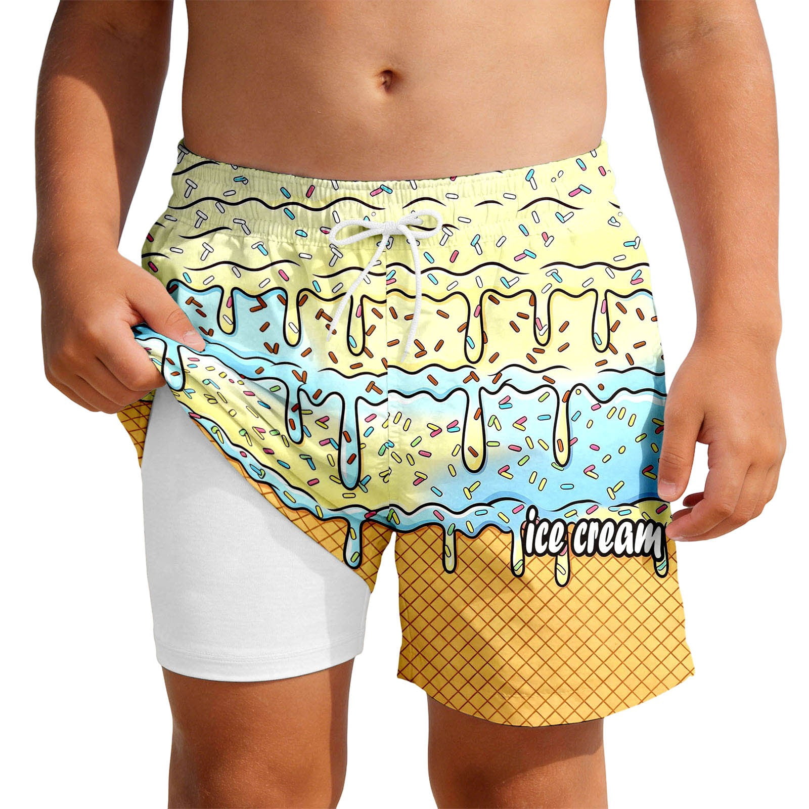 Angala Child Shorts Elastic Waist Ice Cream Print Swim Shorts Summer ...