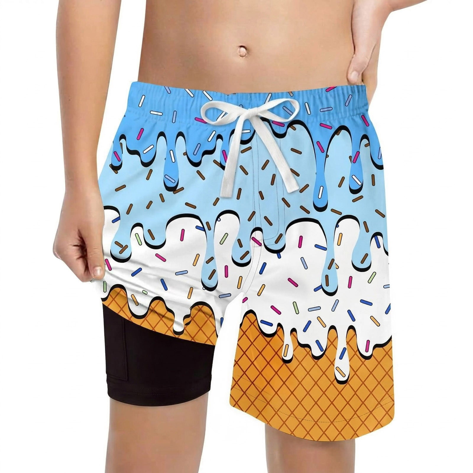 Angala Child Shorts Ice Cream Print Elastic Waist Swim Trunks Summer ...