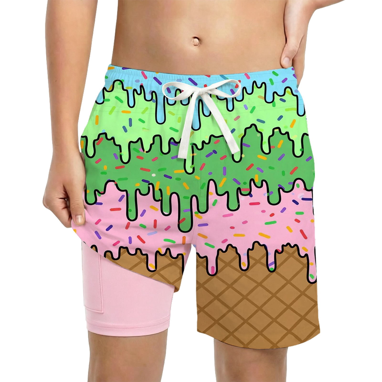 Angala Child Shorts Ice Cream Print Shorts Elastic Waist Summer Double ...