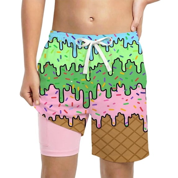Angala Child Shorts Ice Cream Print Shorts Elastic Waist Summer Double ...
