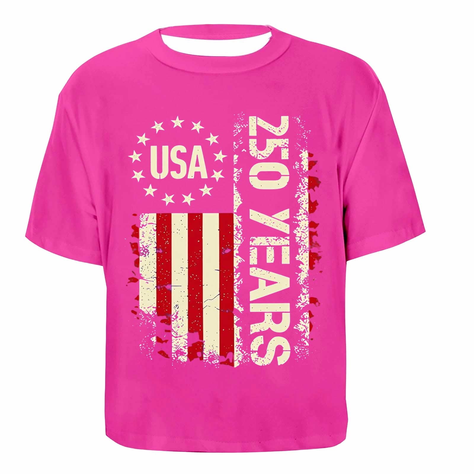 Angala Child Tees Patriotic Print Crew Neck Short Sleeve Summer Cropped ...