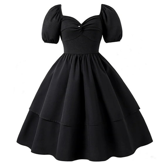 Angala Elegant Girls Heart Neckline Sleeve Little Black Dress Summer ...