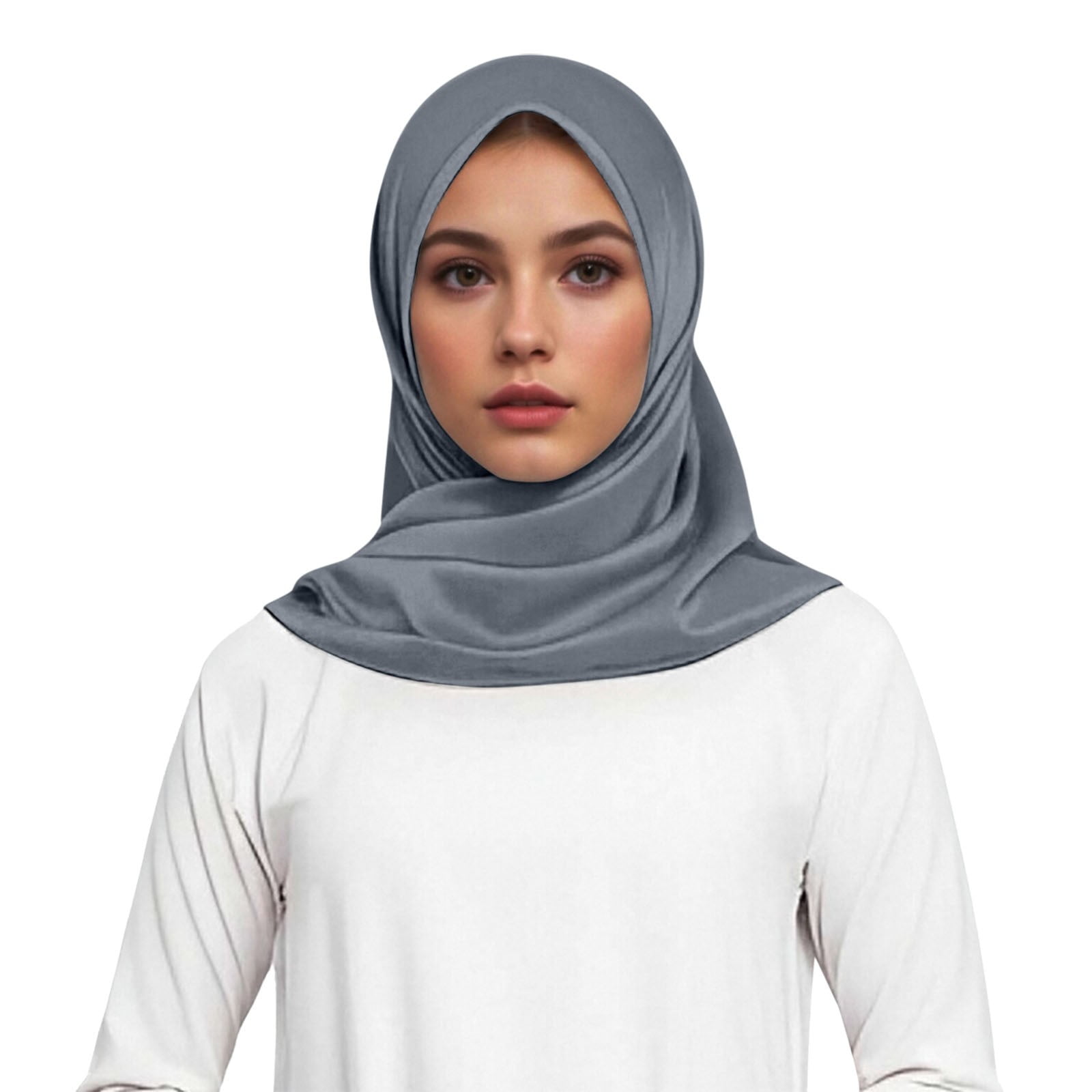 Angala Elegant Satin Muslim Head Scarf Square Soft Hijab Wrap For ...