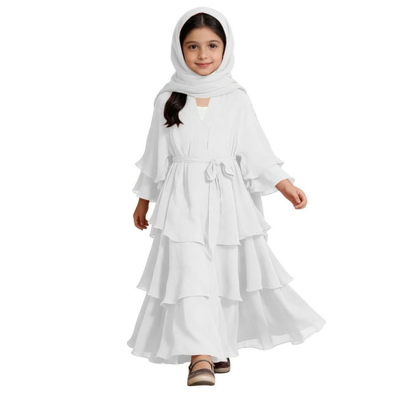 Angala Elegant Three Layer Chiffon Dress With Waistband And Headscarf ...