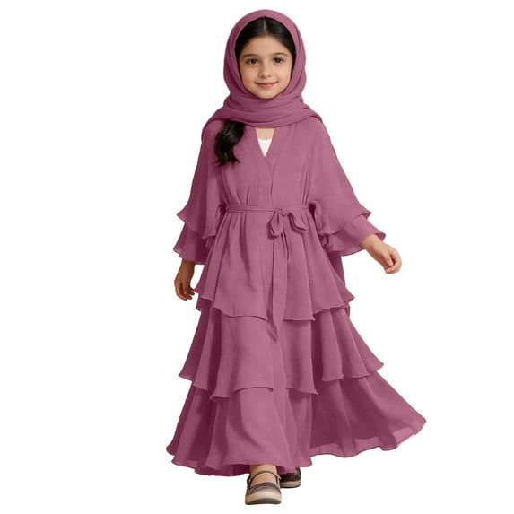 Angala Elegant Three Layer Chiffon Dress With Waistband And Headscarf ...