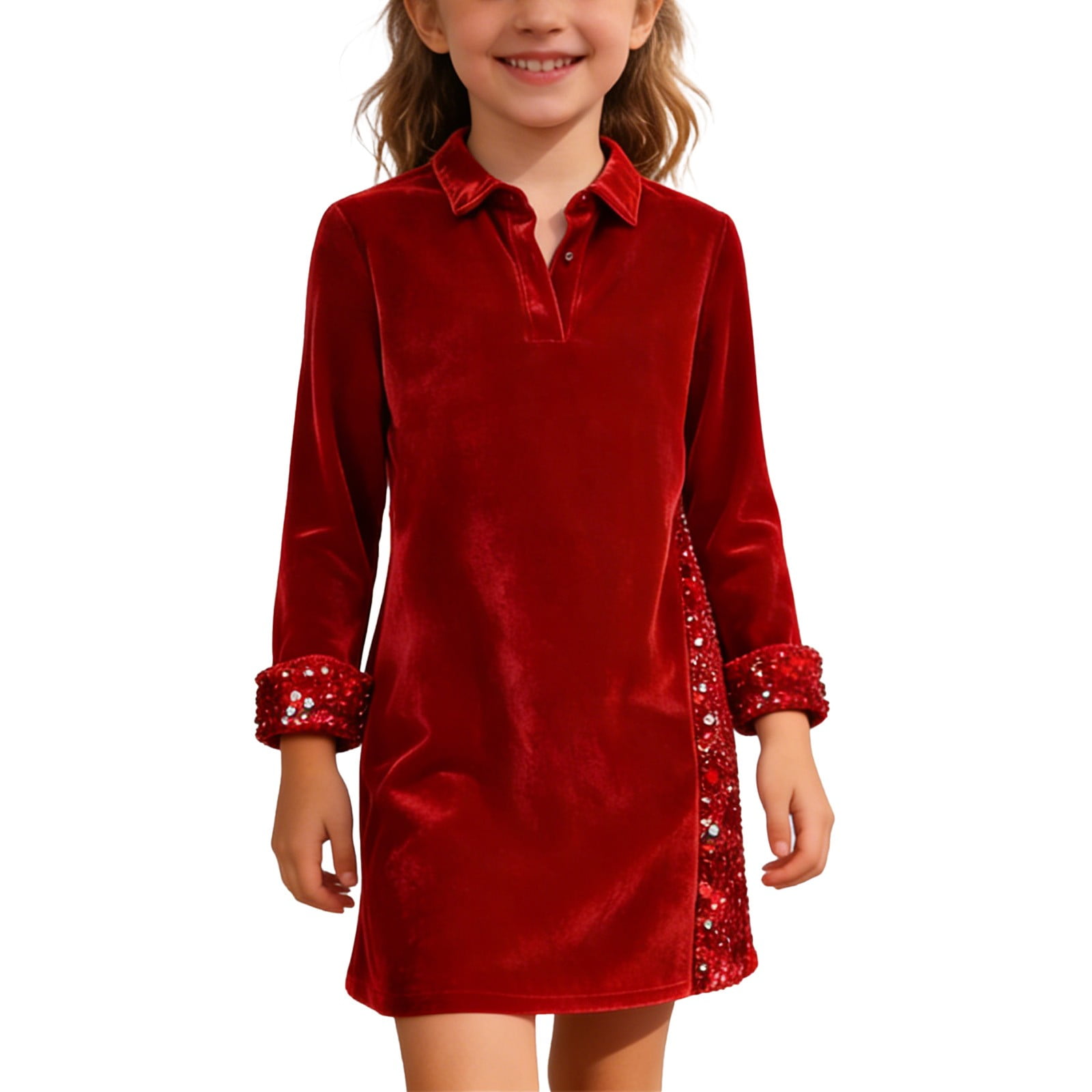 Angala Girls Casual Long Sleeve Dress With Sparkling Sequin Applique ...