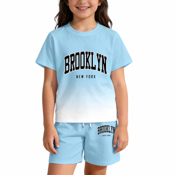 Angala Girls Clothes Sets Crew Neck Short Sleeve Letter Print Tops With ...