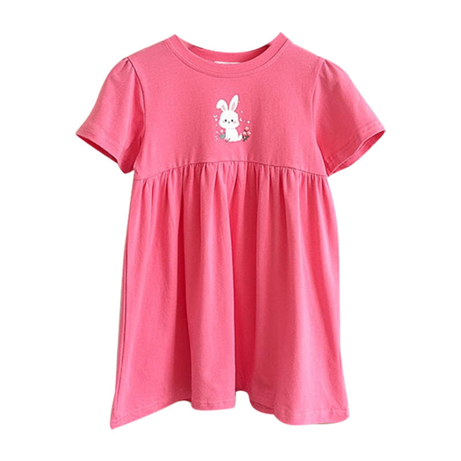 Angala Girls Cute Floral Print Round Neck Short Sleeve Dress Beautiful ...