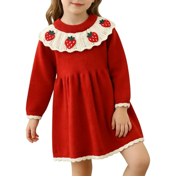 Angala Girls Cute Lapel Sweater Dress Kids Sweater Knitted Skirt (3Y 8Y ...