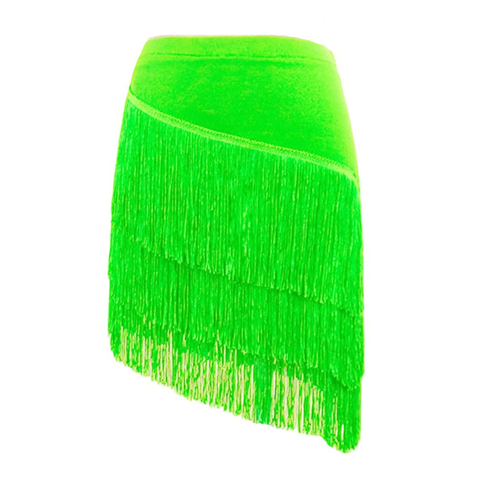 Angala Girls Dance Performance Skirt Solid Color Fringe V Cut Elastic ...