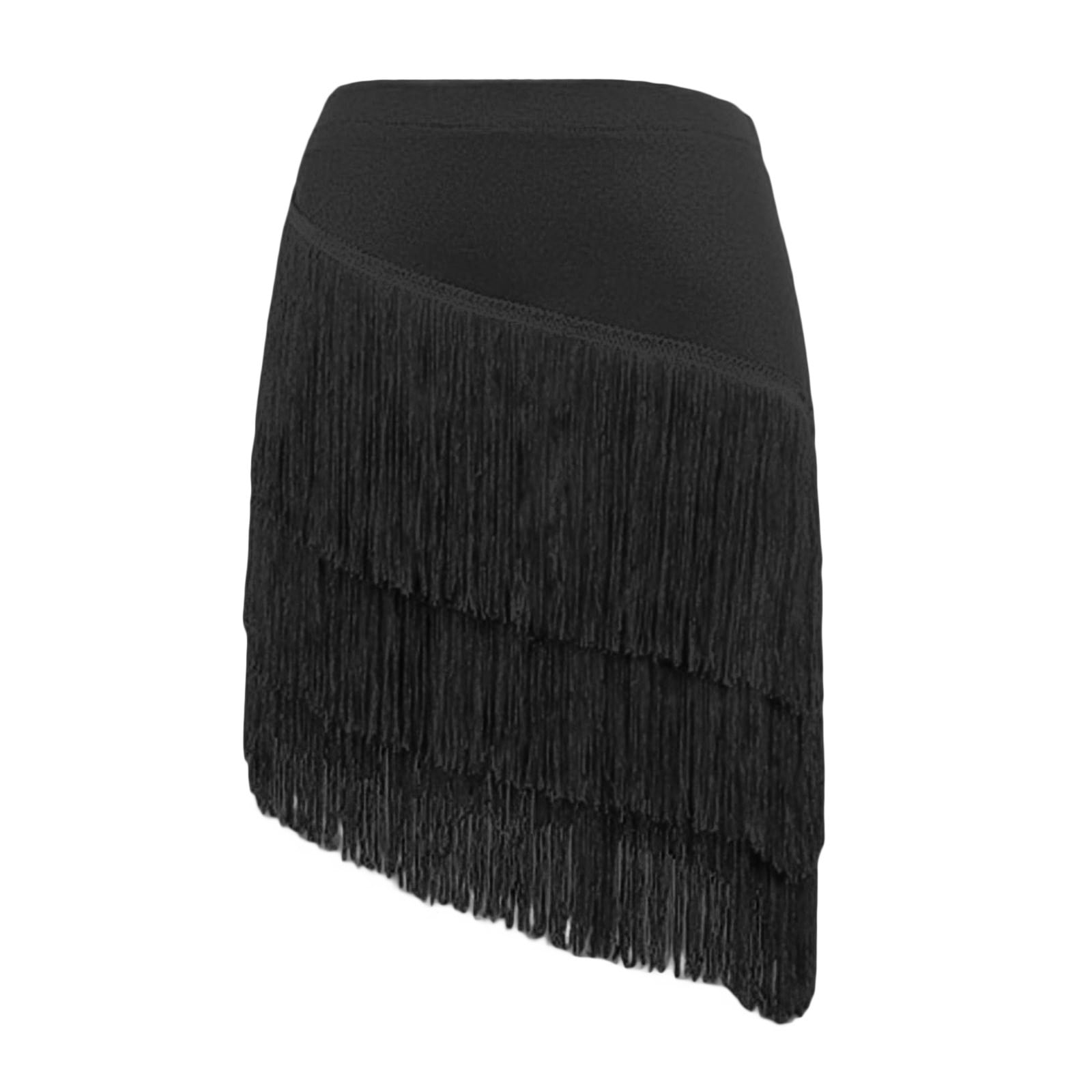 Angala Girls Dance Performance Skirt Solid Color Fringe V Cut Elastic ...