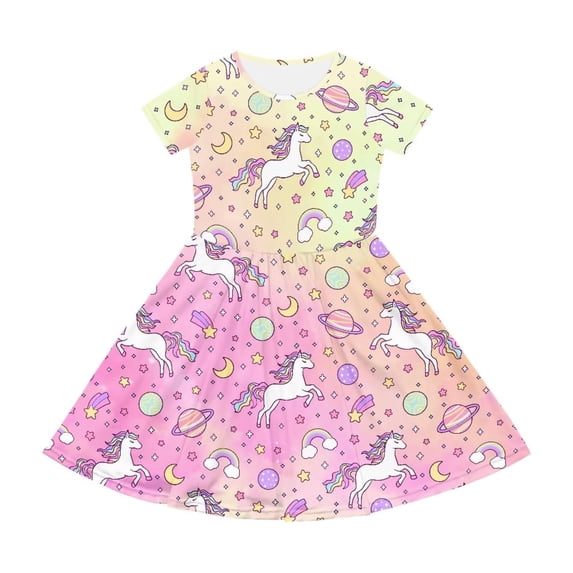 Angala Girls Dresses A Line Dresses Short Sleeve Crew Neck Cartoon ...