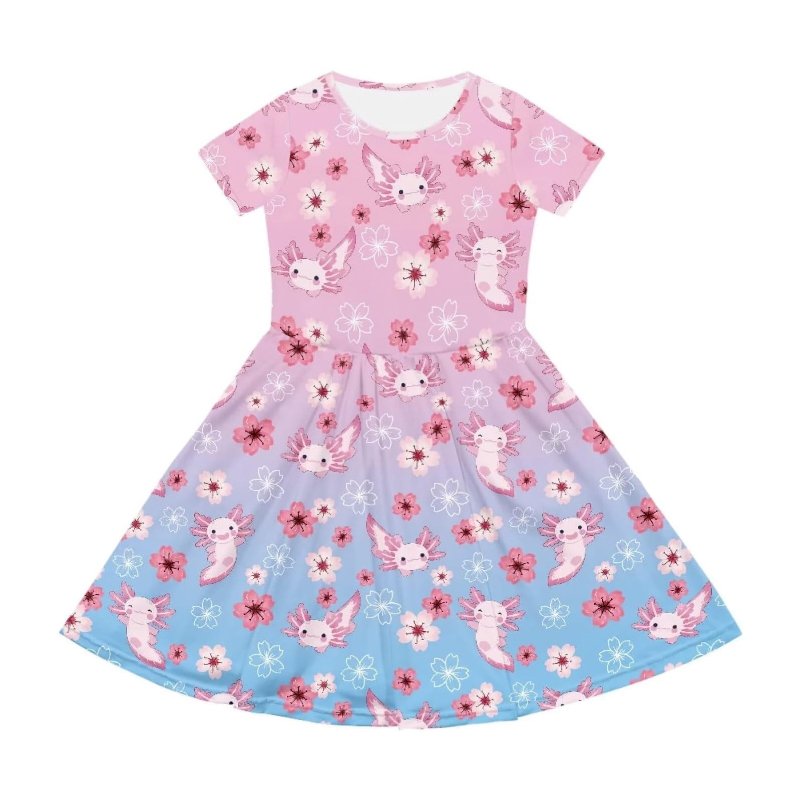 Angala Girls Dresses A Line Dresses Short Sleeve Crew Neck Cartoon ...