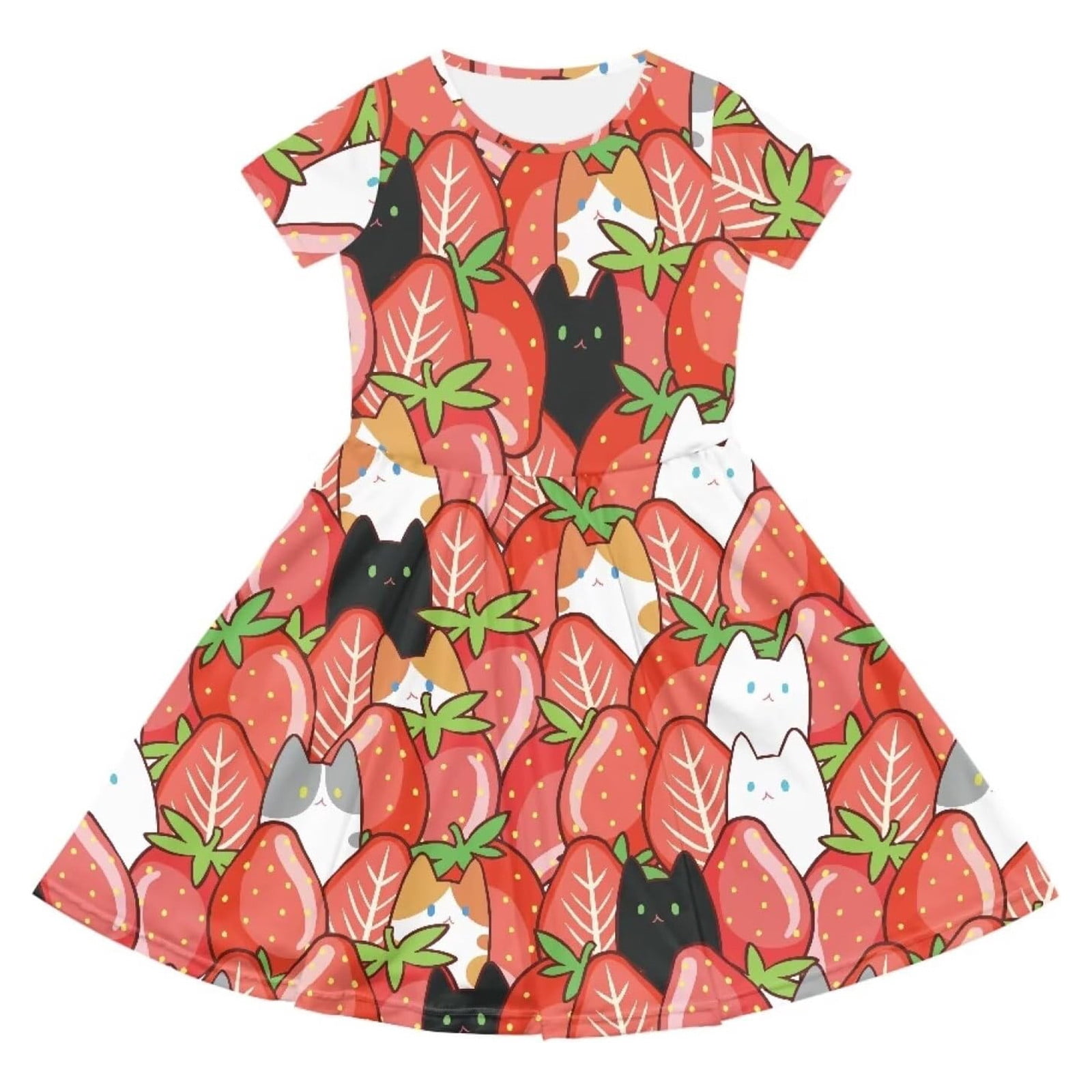 Angala Girls Dresses A Line Dresses Short Sleeve Crew Neck Cartoon ...