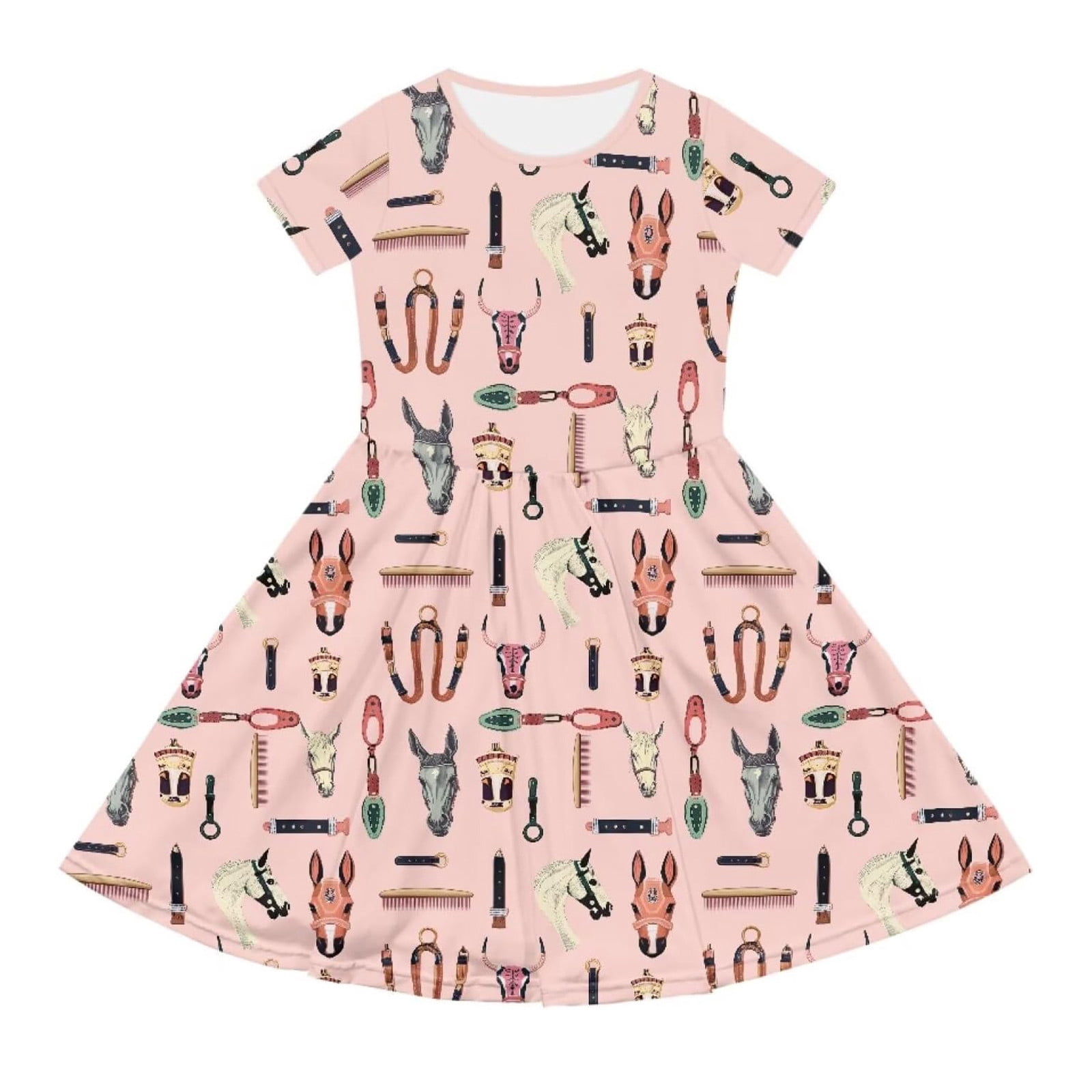 Angala Girls Dresses A Line Dresses Short Sleeve Crew Neck Graphic ...