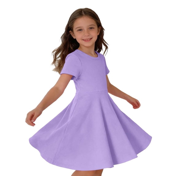 Angala Girls Dresses A Line Dresses Short Sleeve Crew Neck Solid Summer ...