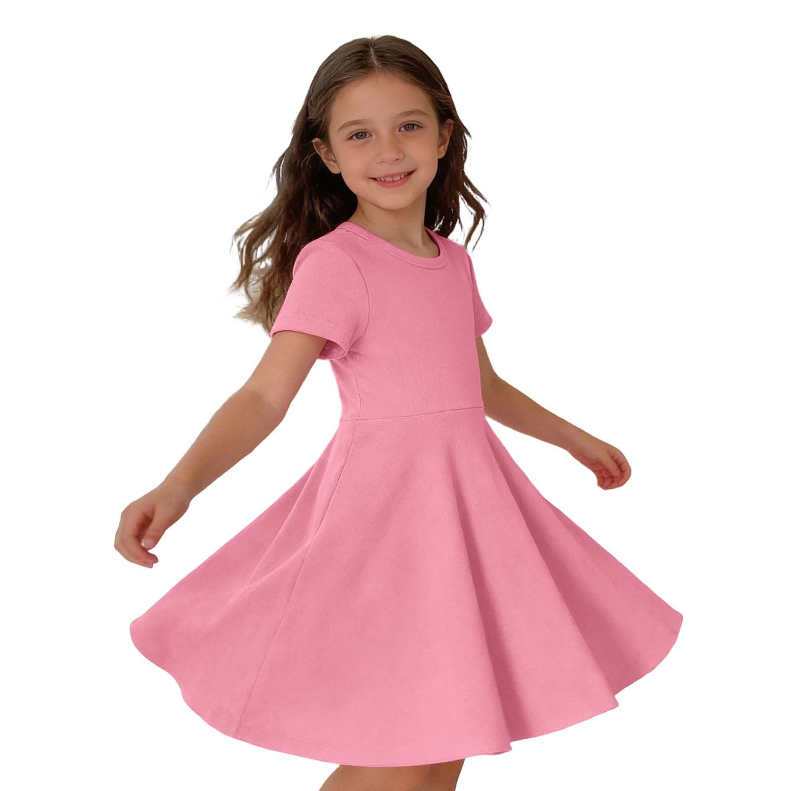 Angala Girls Dresses A Line Dresses Short Sleeve Crew Neck Solid Summer ...