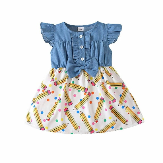 Angala Girls Dresses Casual Playful Flutter Sleeve Bow Tie Print Pencil ...