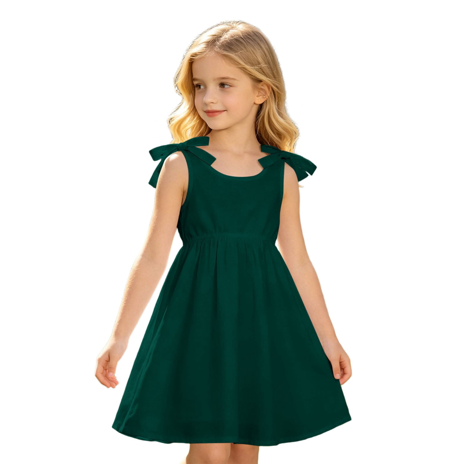 Angala Girls Dresses Crew Neck A Line Dresses Sleeveless Solid Summer ...