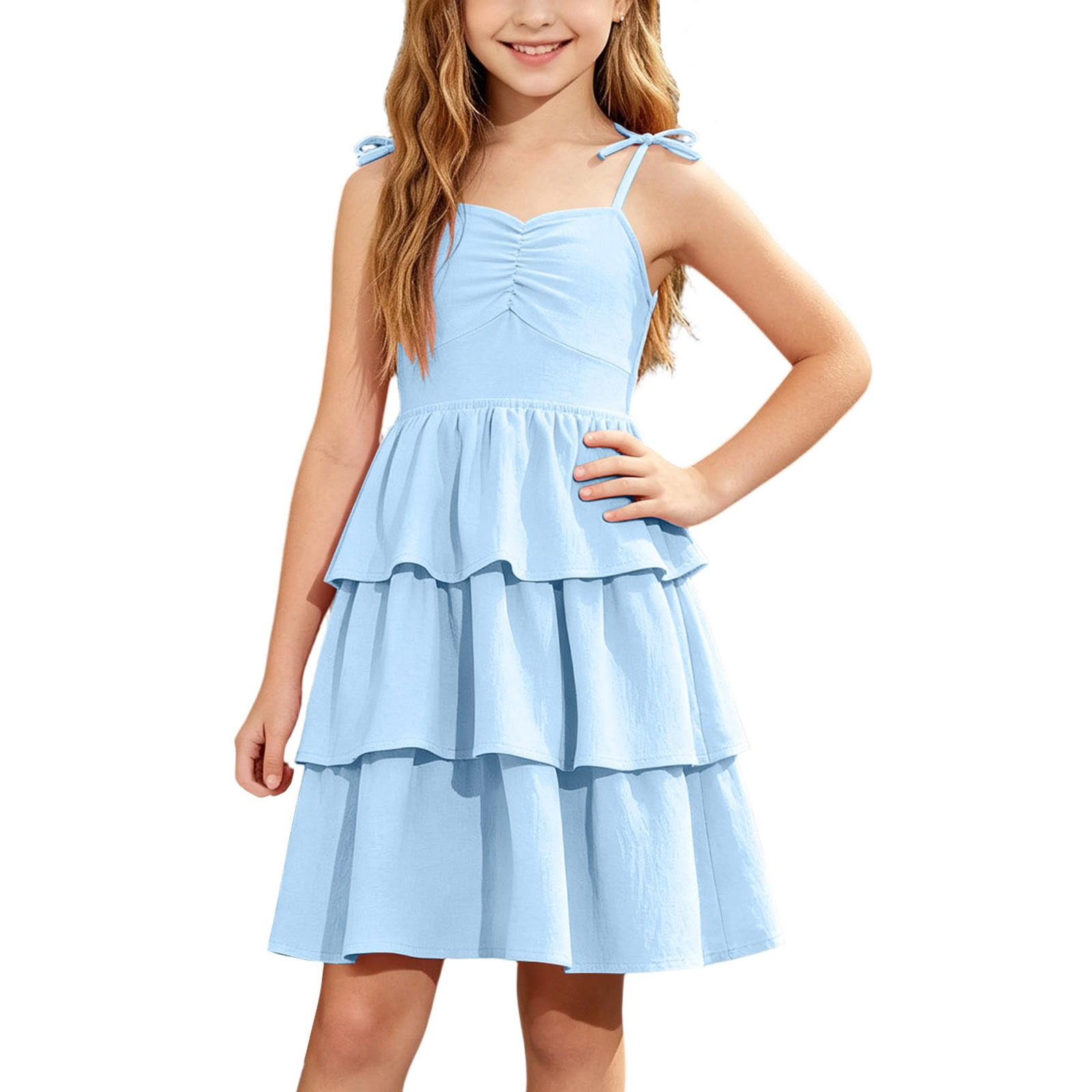 Angala Girls Dresses Halter Tiered Dresses Sleeveless Solid Summer ...