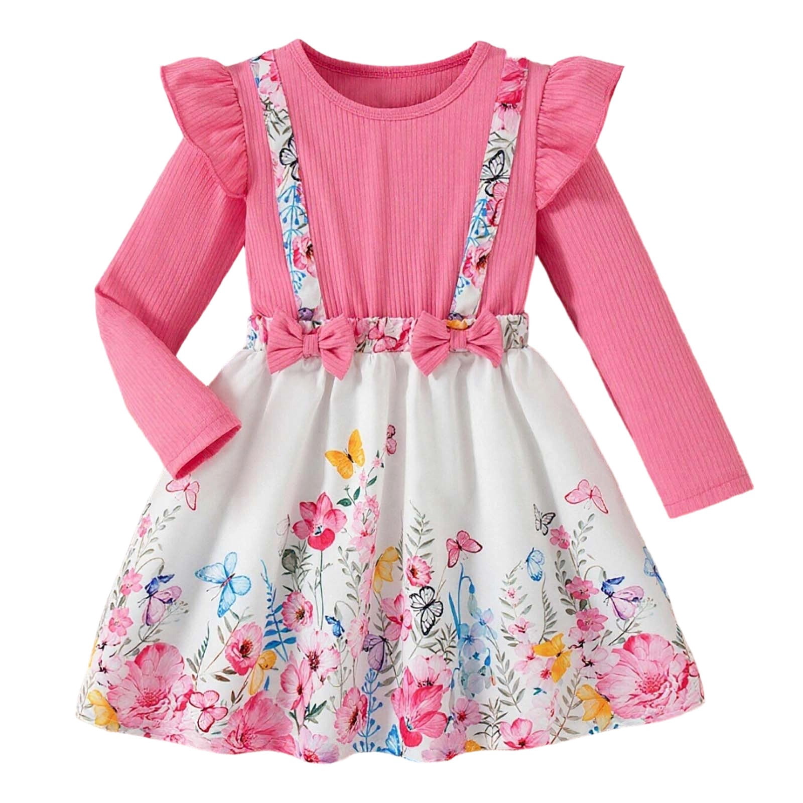 Angala Girls Floral Print Dress With Sleeves And Layered Skirt Autumn ...