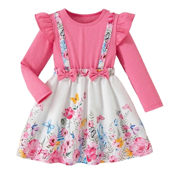 Angala Girls Floral Print Dress With Sleeves And Layered Skirt Autumn ...