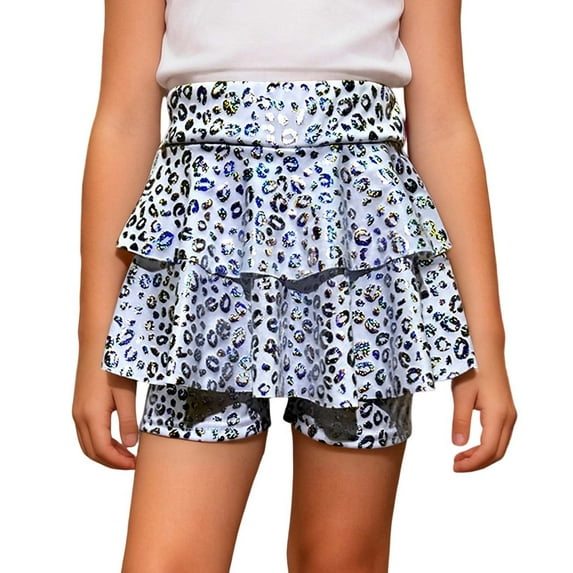 Angala Girls Glitter Leopard Print Performance Shorts With Tutu Skirt ...