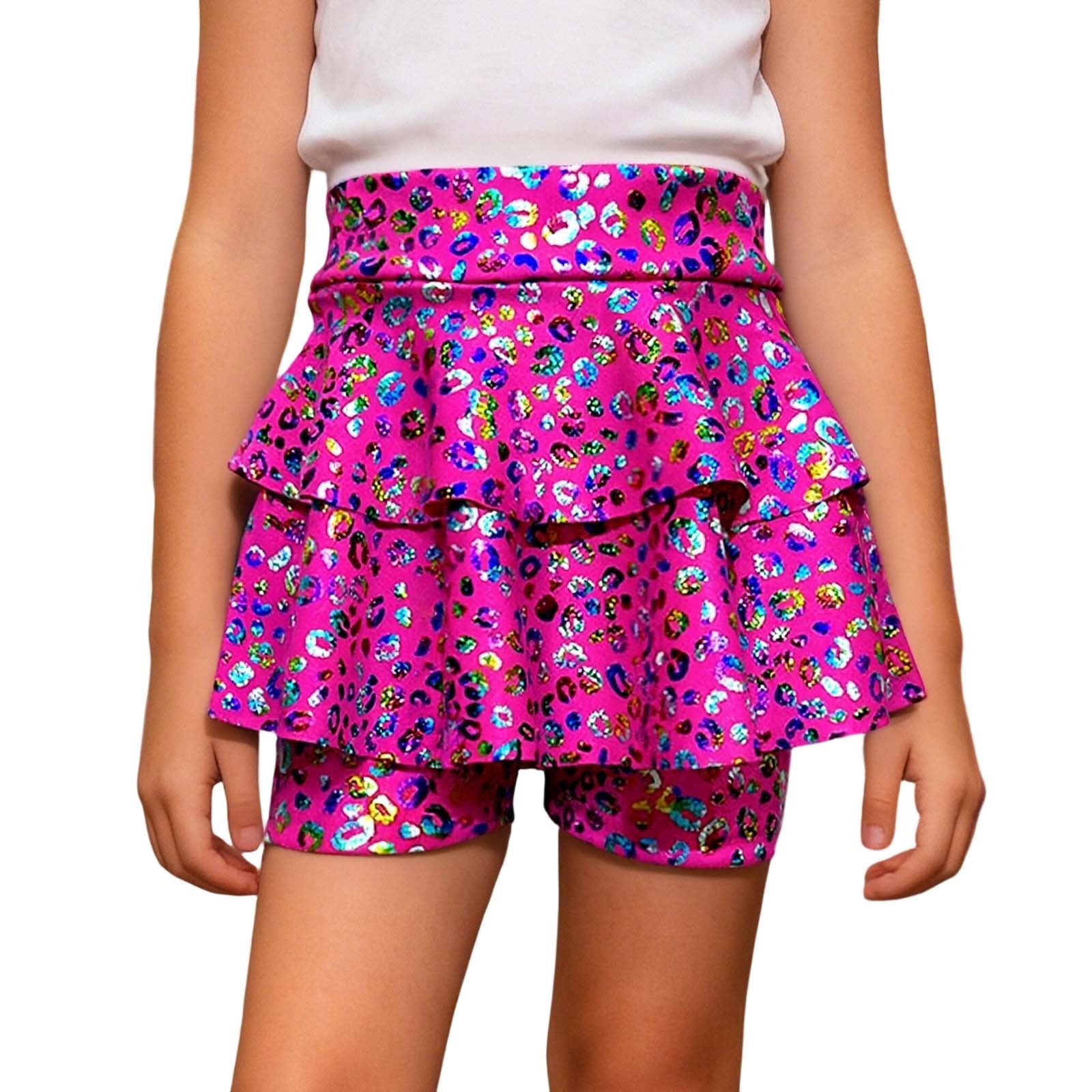 Angala Girls Glitter Leopard Print Performance Shorts With Tutu Skirt ...
