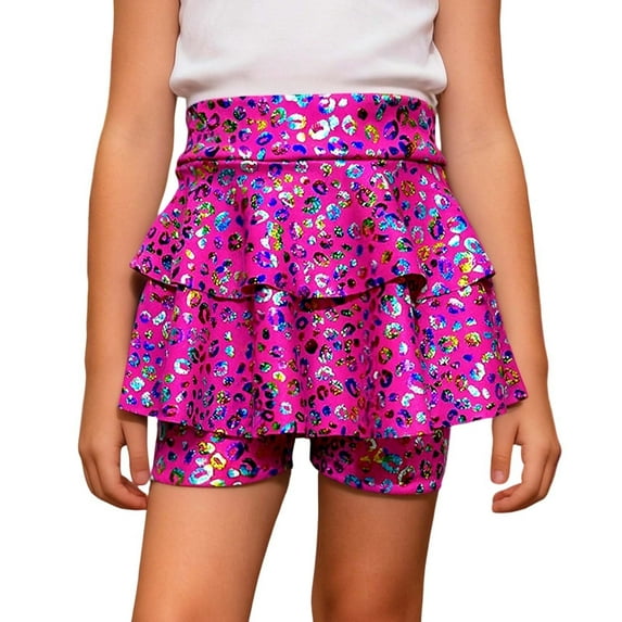 Angala Girls Glitter Leopard Print Performance Shorts With Tutu Skirt ...