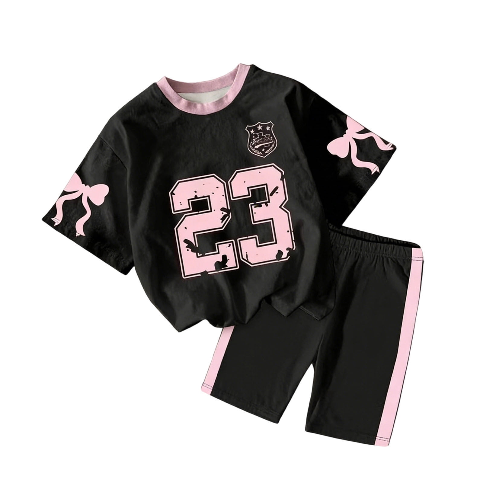 Angala Girls Outfit Sets Crew Neck Short Sleeve Letter Print Tops With ...