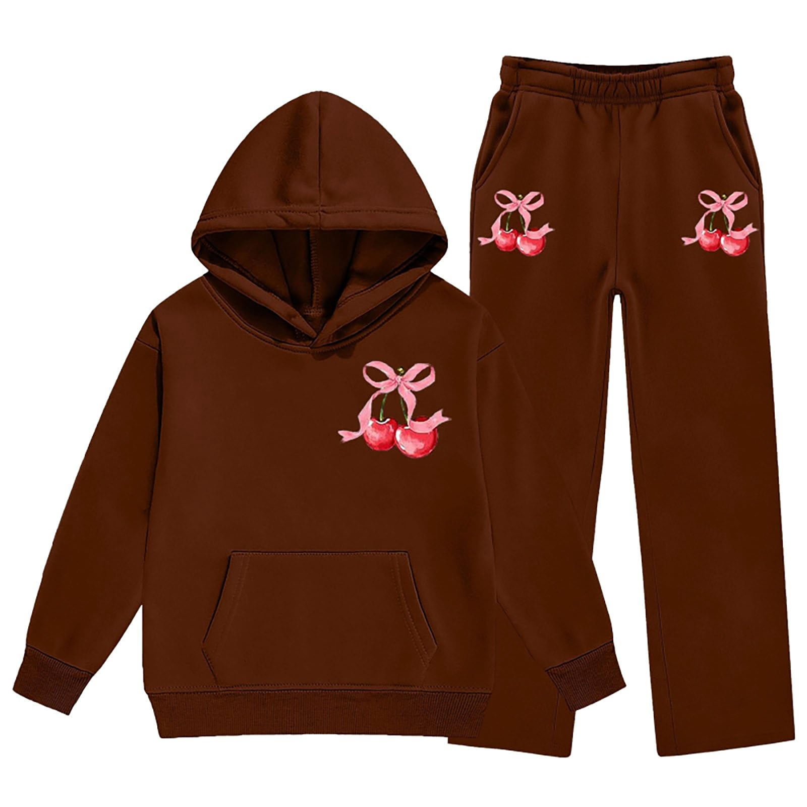 Angala Girls Outfit Sets Hooded Long Sleeve Cherry Print Tops With ...