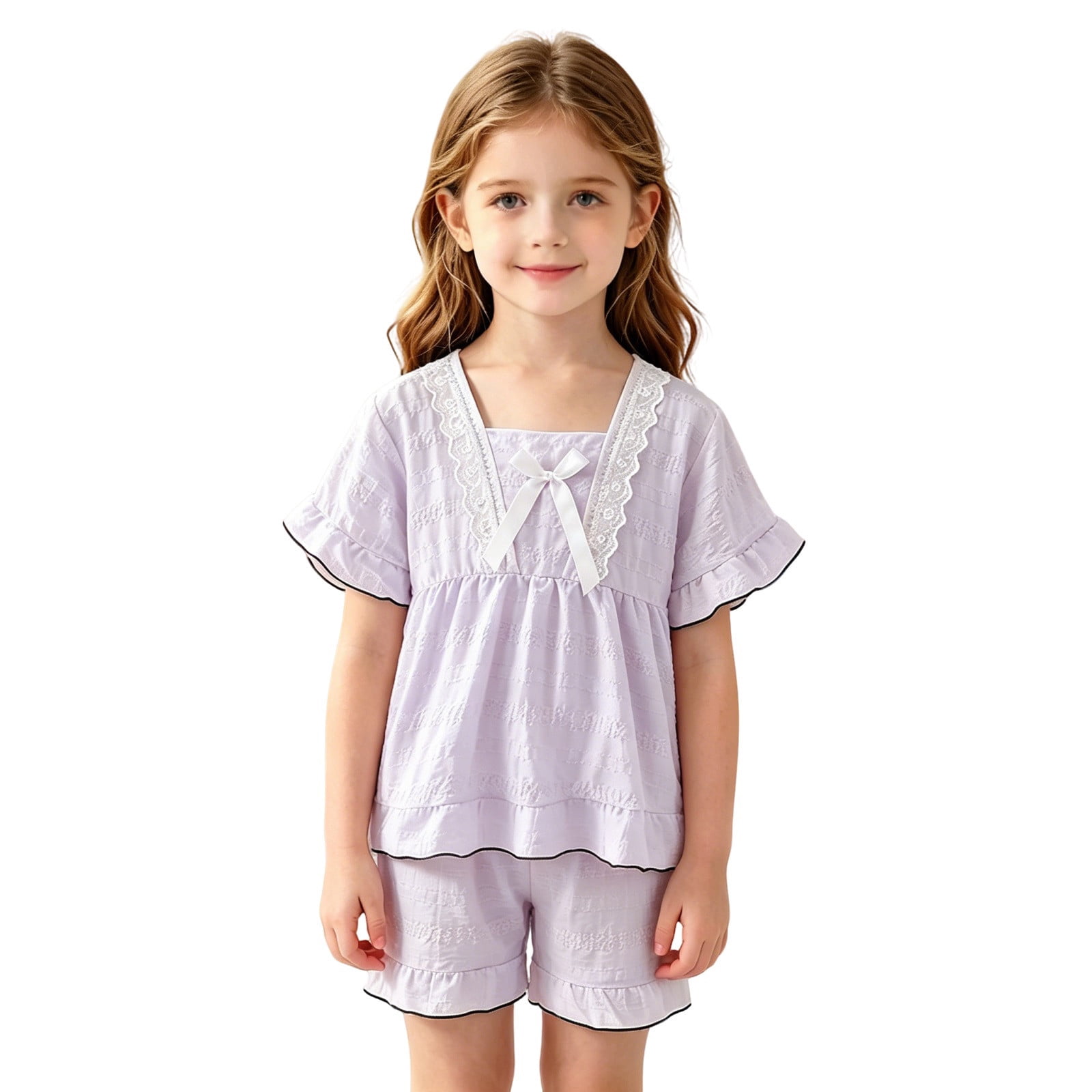 Angala Girls Outfit Sets Square Neck Short Sleeve Solid Tops With ...