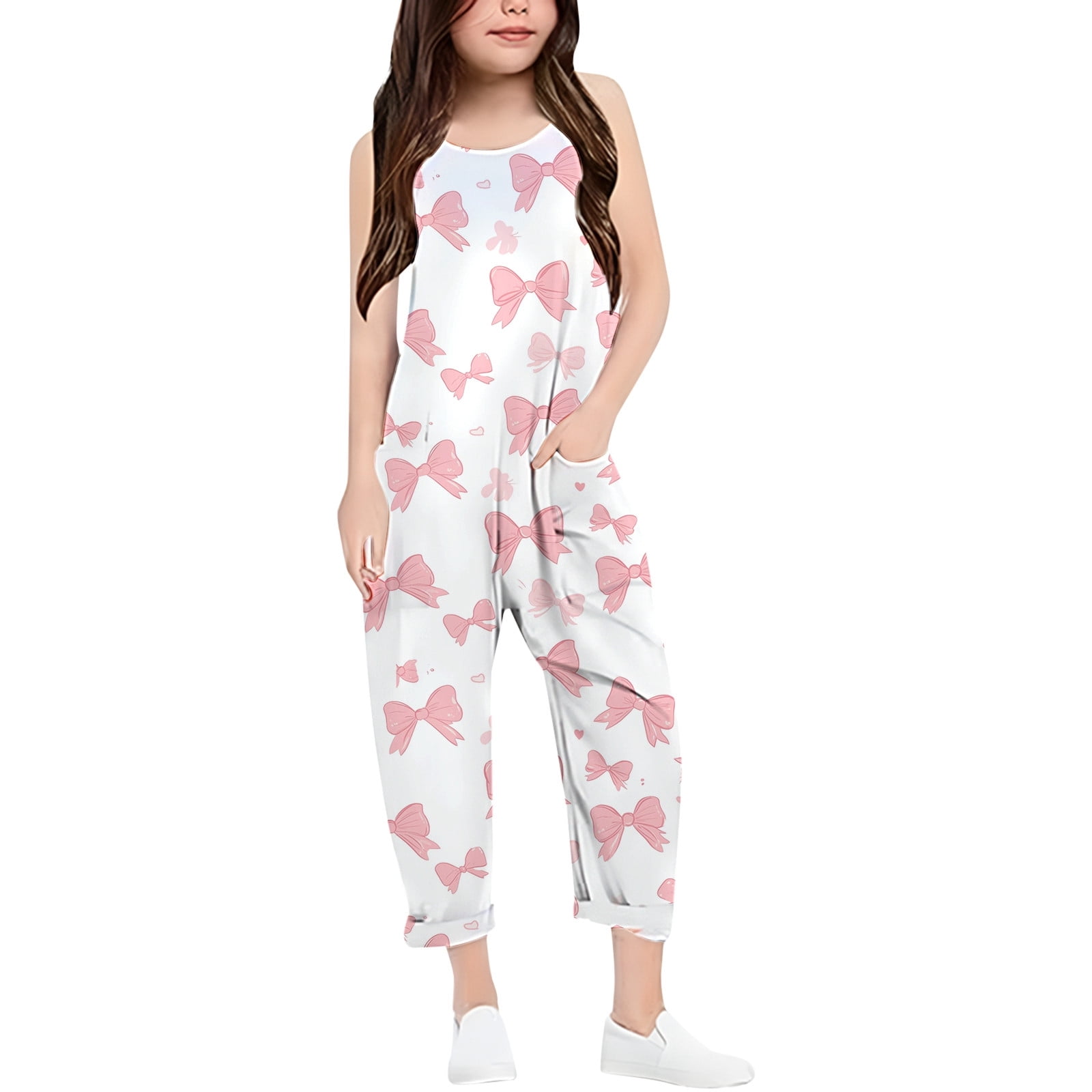 Angala Girls' Printed Casual V Suspender Romper Solid Color Loose ...